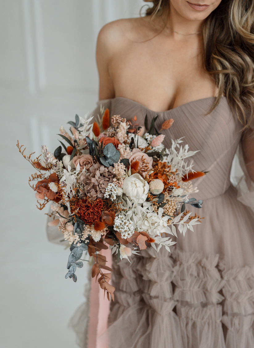 Willow Rust and Pink Dried and Preserved Flower Bridal Bouquet | Rustic ...